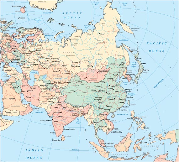 Standard Political Asia Wall Map - MapSales.com